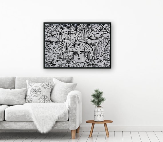 Line Face Art Print | Woman Line graffiti Drawing | Simple Line Art ...