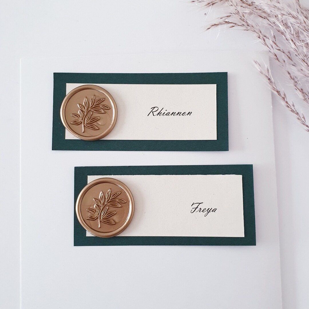 Place Name Tags With Wax Seal- Rustic Place Name Cards -green and Cream ...