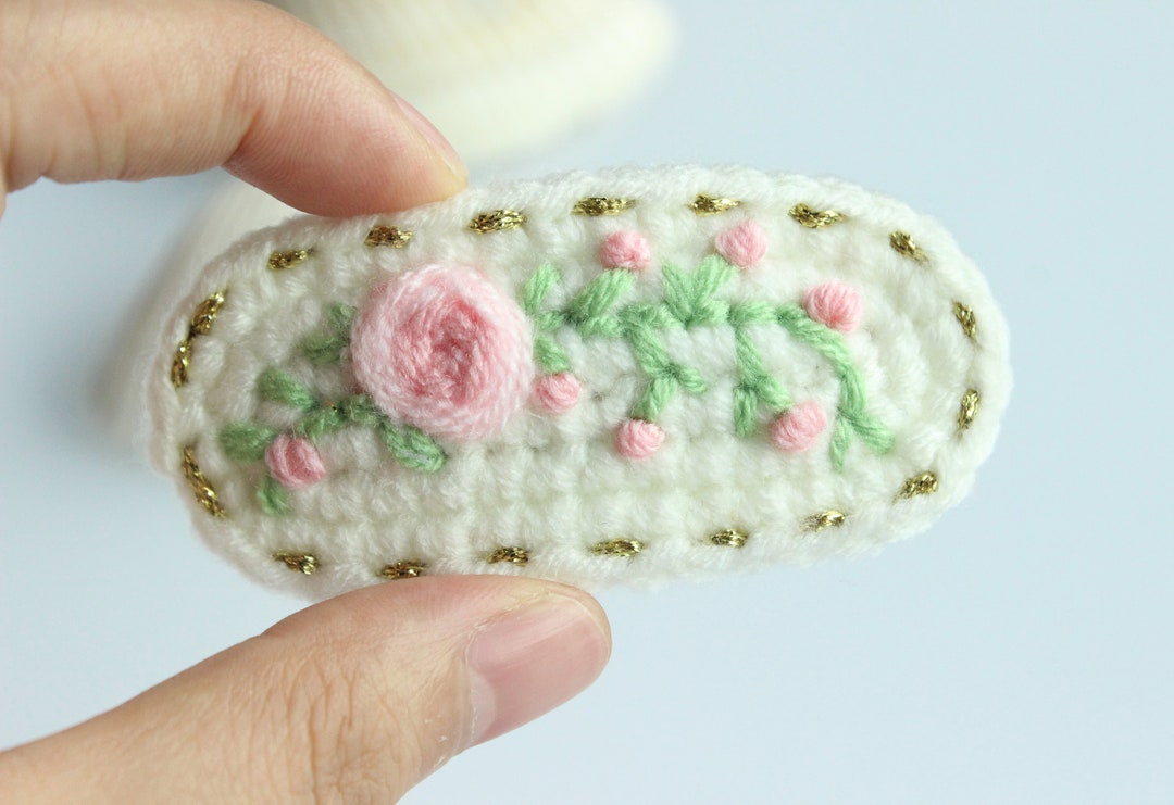 Handmade Floral Knitted Crochet Hair Clips - Etsy