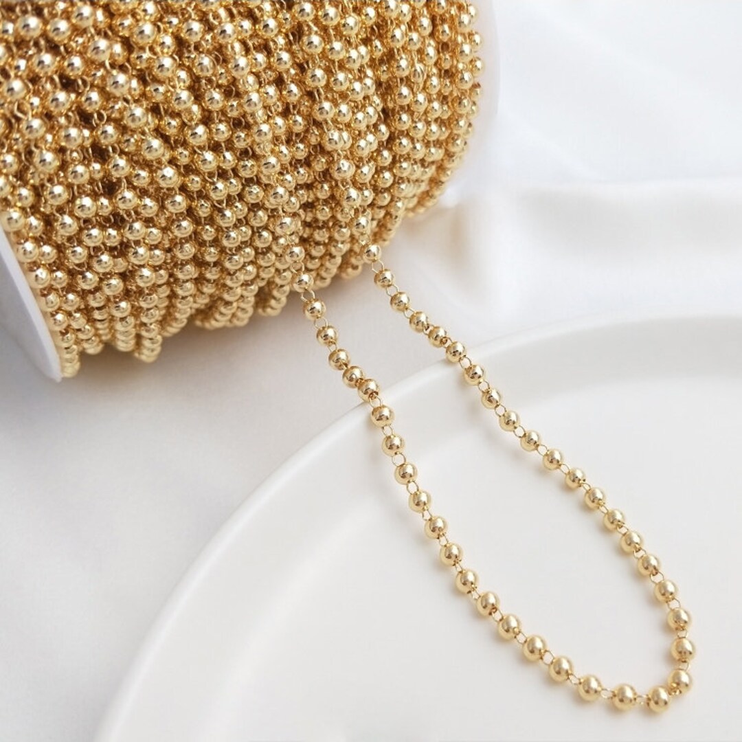 1m DIY Bead Chain, Brass Gold Plated Bead Chain, Handmade Bracelet, Diy ...