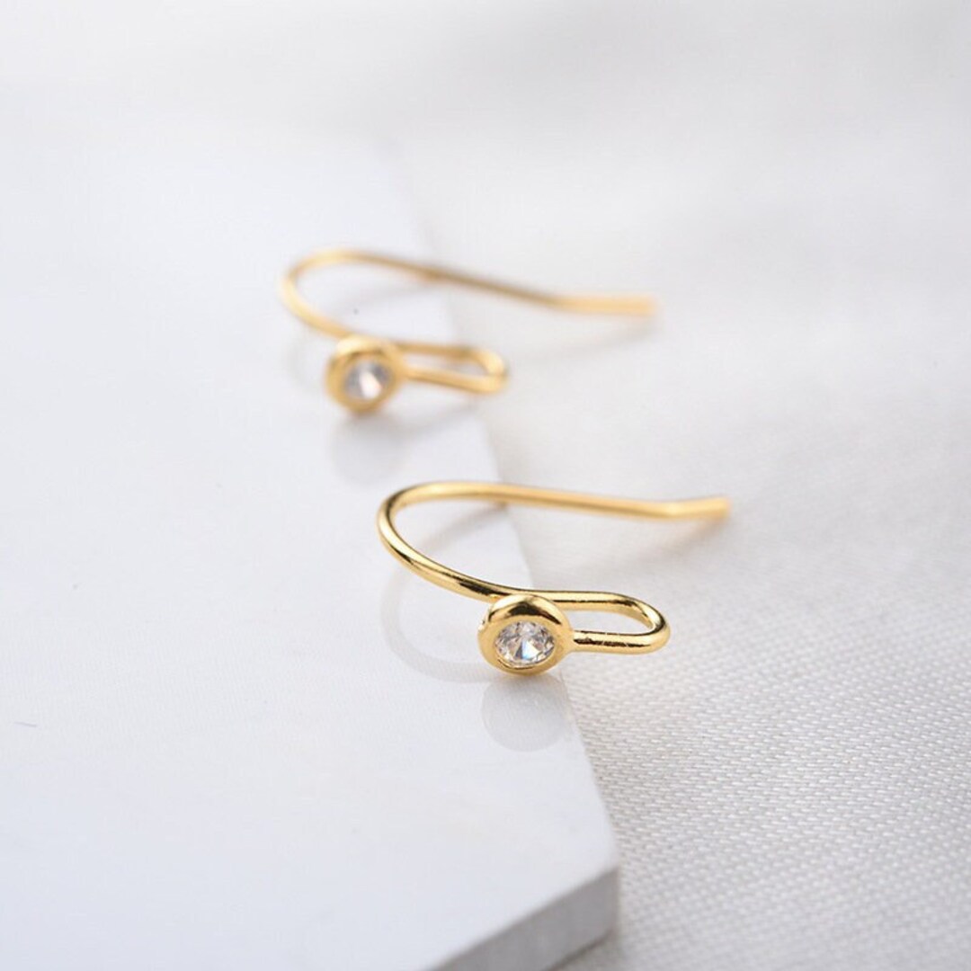 10psc Gold Plated Cz Pave Small Round Earrings, Cz Pave Ear Hook, Zircon Ear Wire, Earring ...