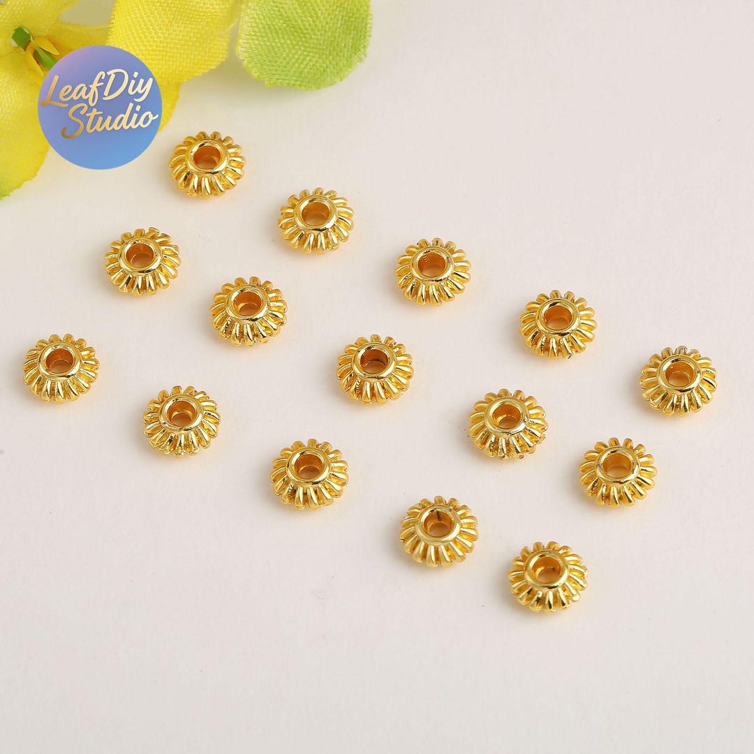 10pcs 18K Gold Round UFO Gear Beads Spacers - DIY Bracelet & Necklace ...