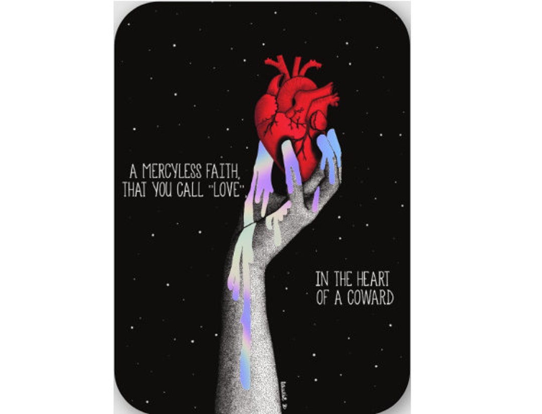 Holographic Sticker heart of a Coward - Etsy
