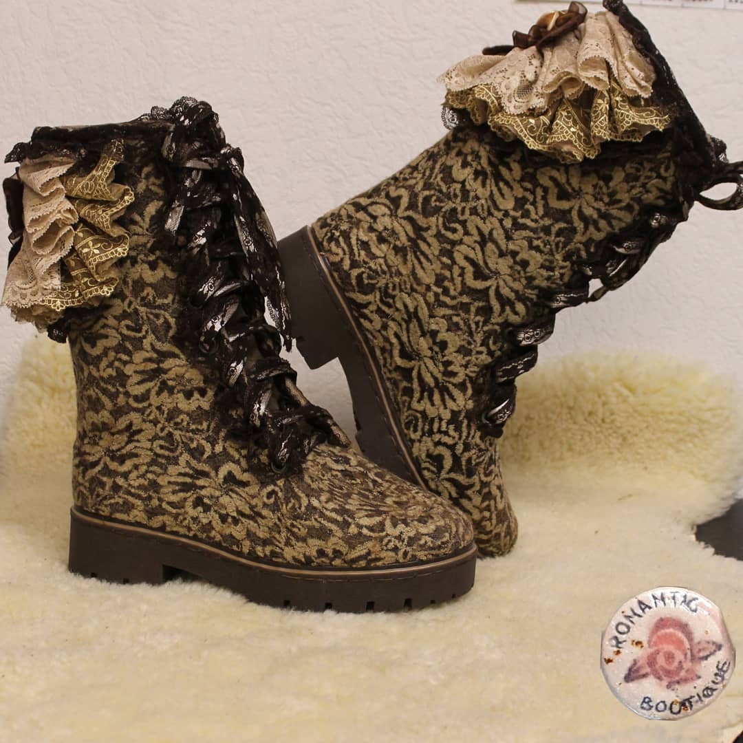Art Boots Romantic Boho Boots Mori Girl Boots Victorian Woolen Boots ...