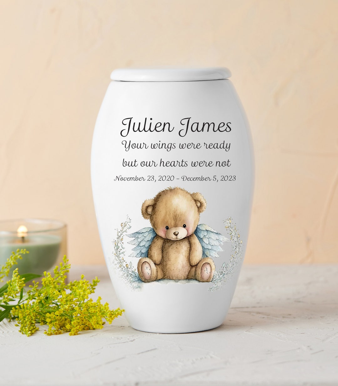 Child Urn With "angel Bear" Detail - Urn for Young Child - Etsy