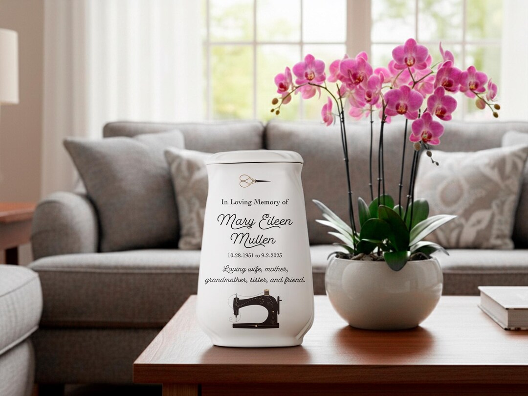 Personalized Sewing Machine Cremation Urn – Porcelain Memorial Keepsake ...