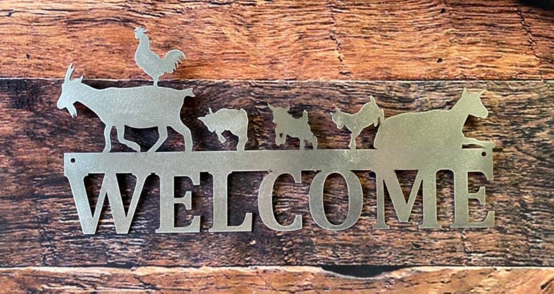Goat Welcome Sign, Metal Welcome, Happy Goat Sign, Farm Animal Welcome ...