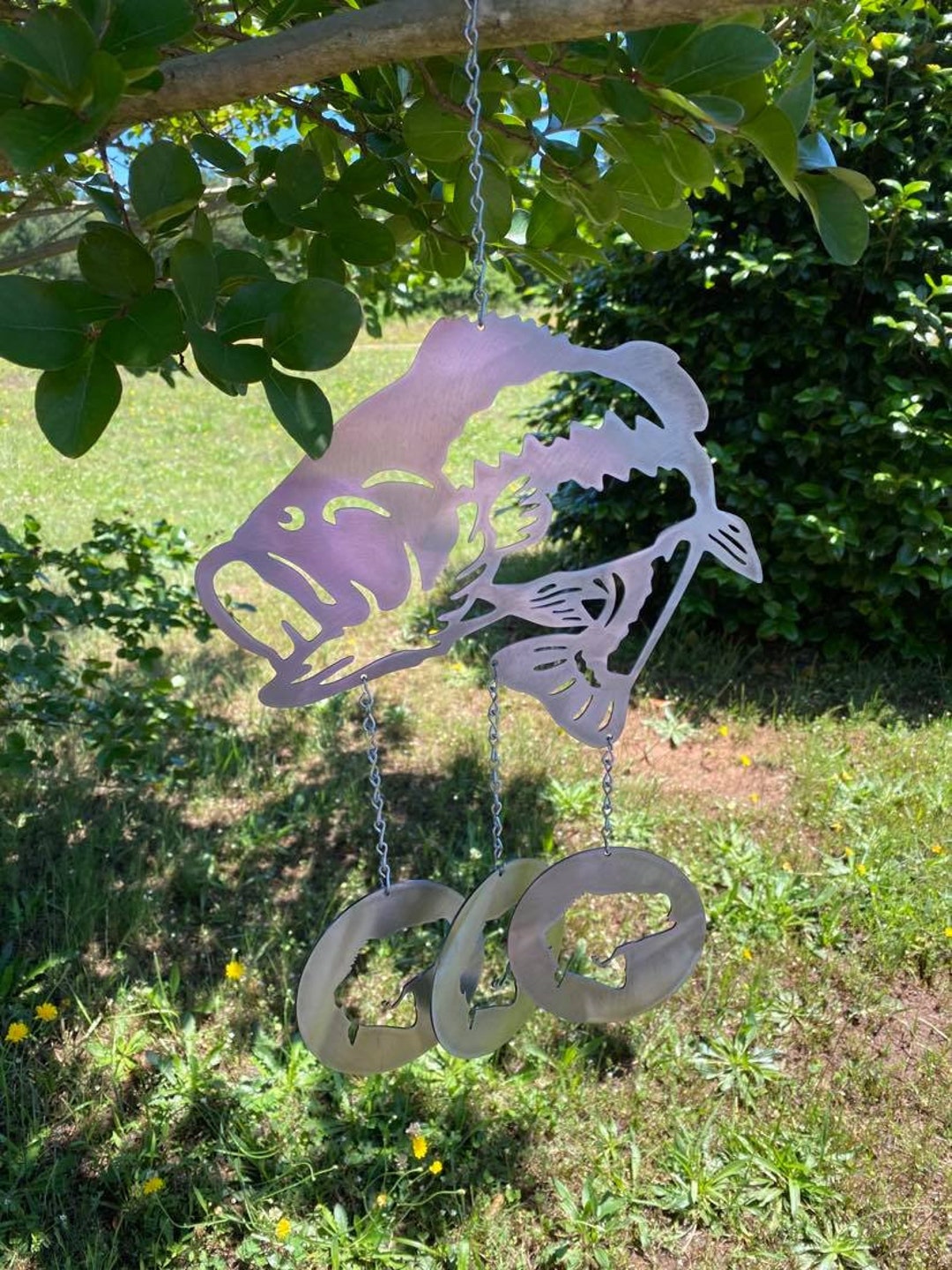 Bass Chime, Bass Fish Wind Chime, Large Mouth Bass Yard Art, Large ...