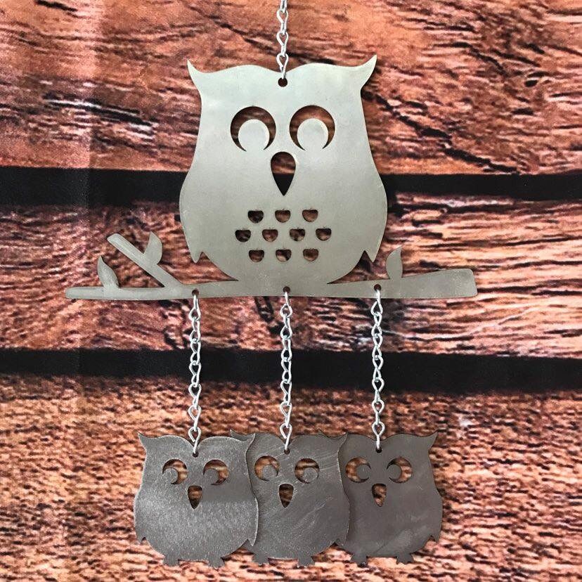 Owl Wind Chime Metal Owl Decor Metal Owl Chime - Etsy