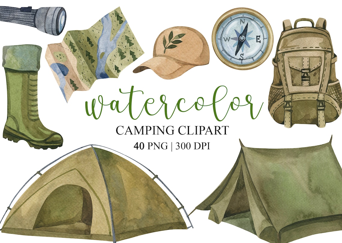 Watercolor Camping Clipart, Travel Clipart, PNG, Adventure, Family ...