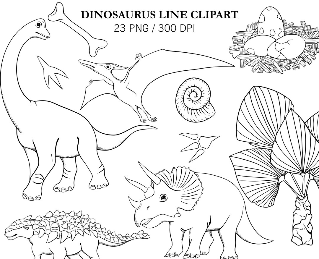Dinosaur Black Line Clipart, Dinosaur Clipart, Nursery Clipart, PNG ...