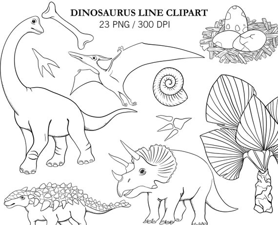 Dinosaur Black Line Clipart Dinosaur Clipart Nursery - Etsy