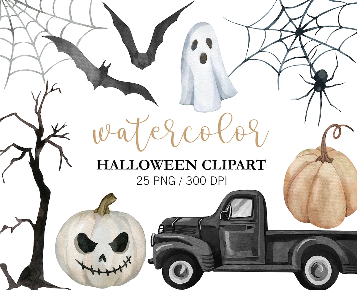 Watercolor Halloween Clipart Fall Clipart PNG Halloween - Etsy