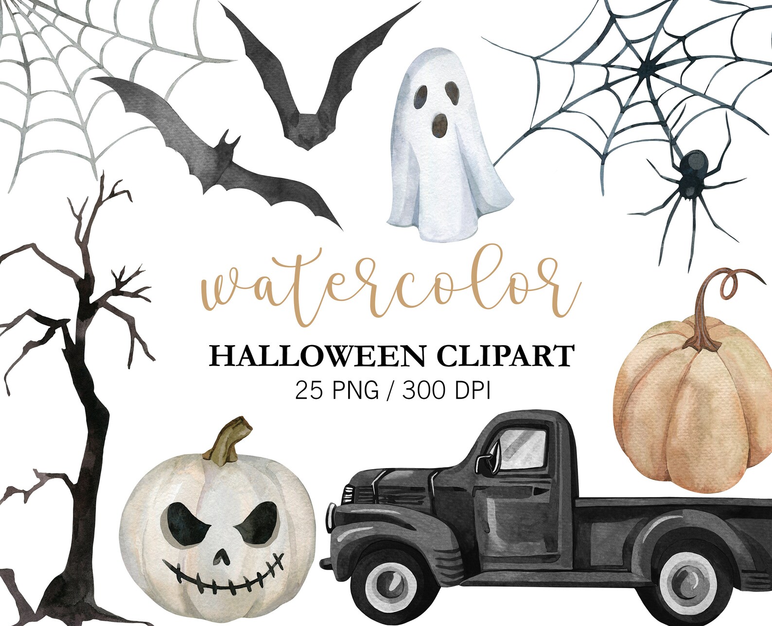 Watercolor Halloween Clipart Fall Clipart PNG Halloween - Etsy