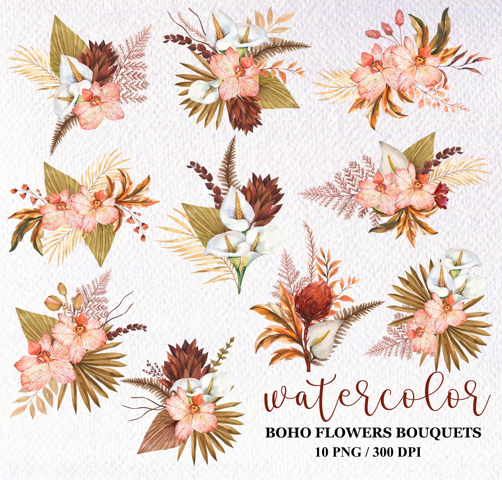 Watercolor Boho Bouquet Clipart Boho Tropical Flowers - Etsy