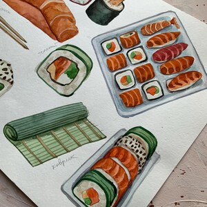 Watercolor Sushi Clipart, Asian Clipart, Japanese Clipart, PNG, Planner ...