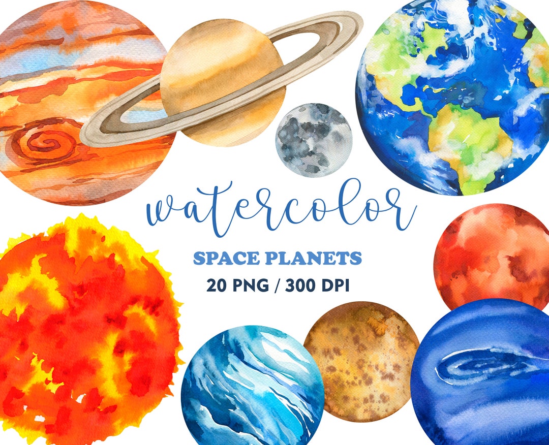Watercolor Planets Clipart, Solar System Download, Space Watercolor ...