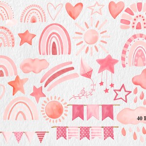 Watercolor Pink Rainbow Clipart, Nursery Decor, Baby Shower Clipart ...