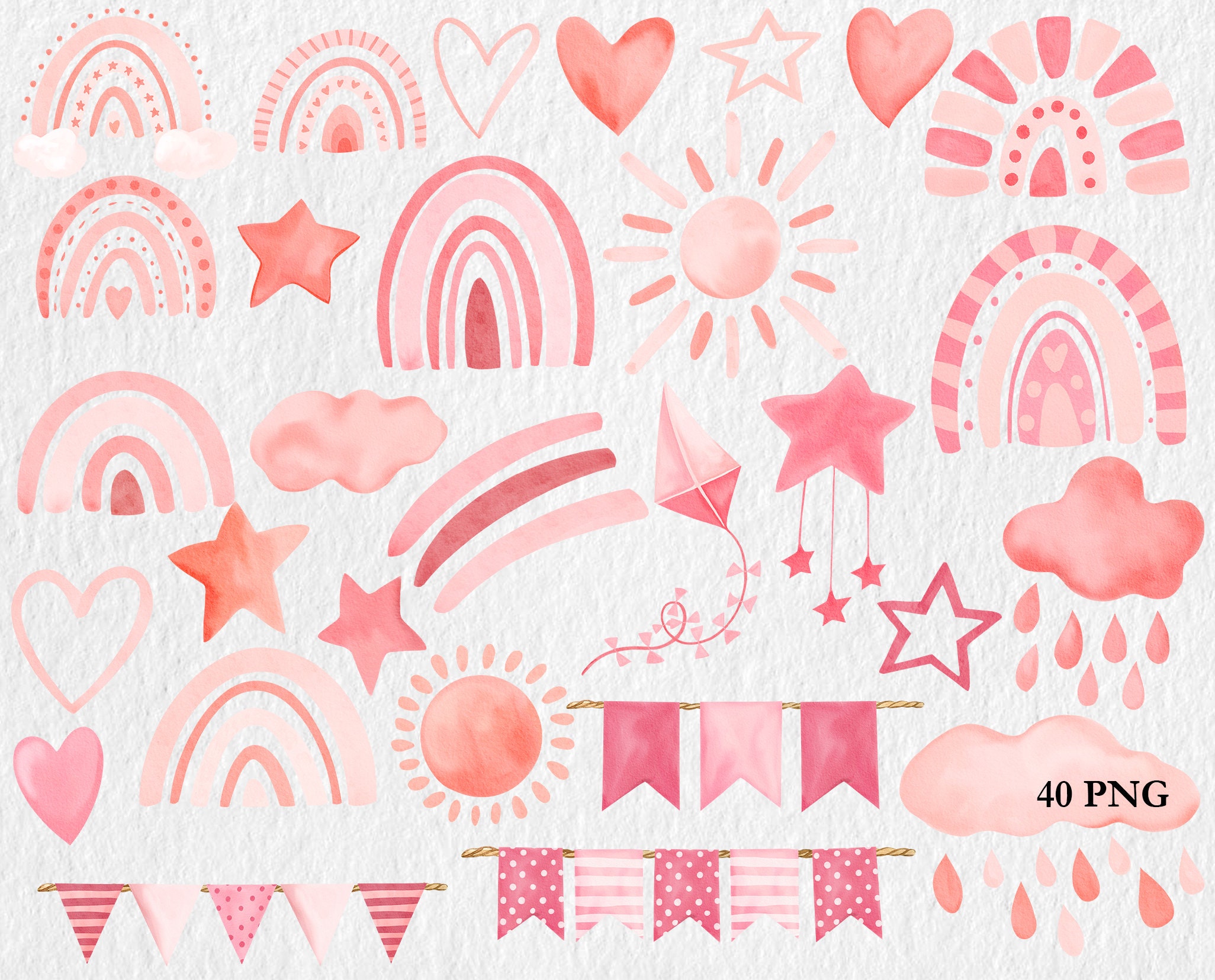 Watercolor Pink Rainbow Clipart Nursery Decor Baby Shower | Etsy