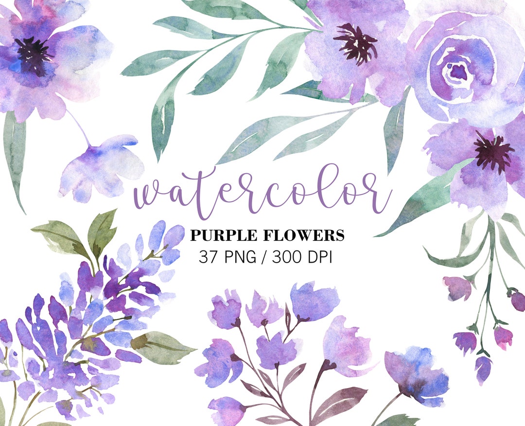 Watercolor Purple Floral Clip, Flowers Clipart, Wedding Clipart, Bridal ...