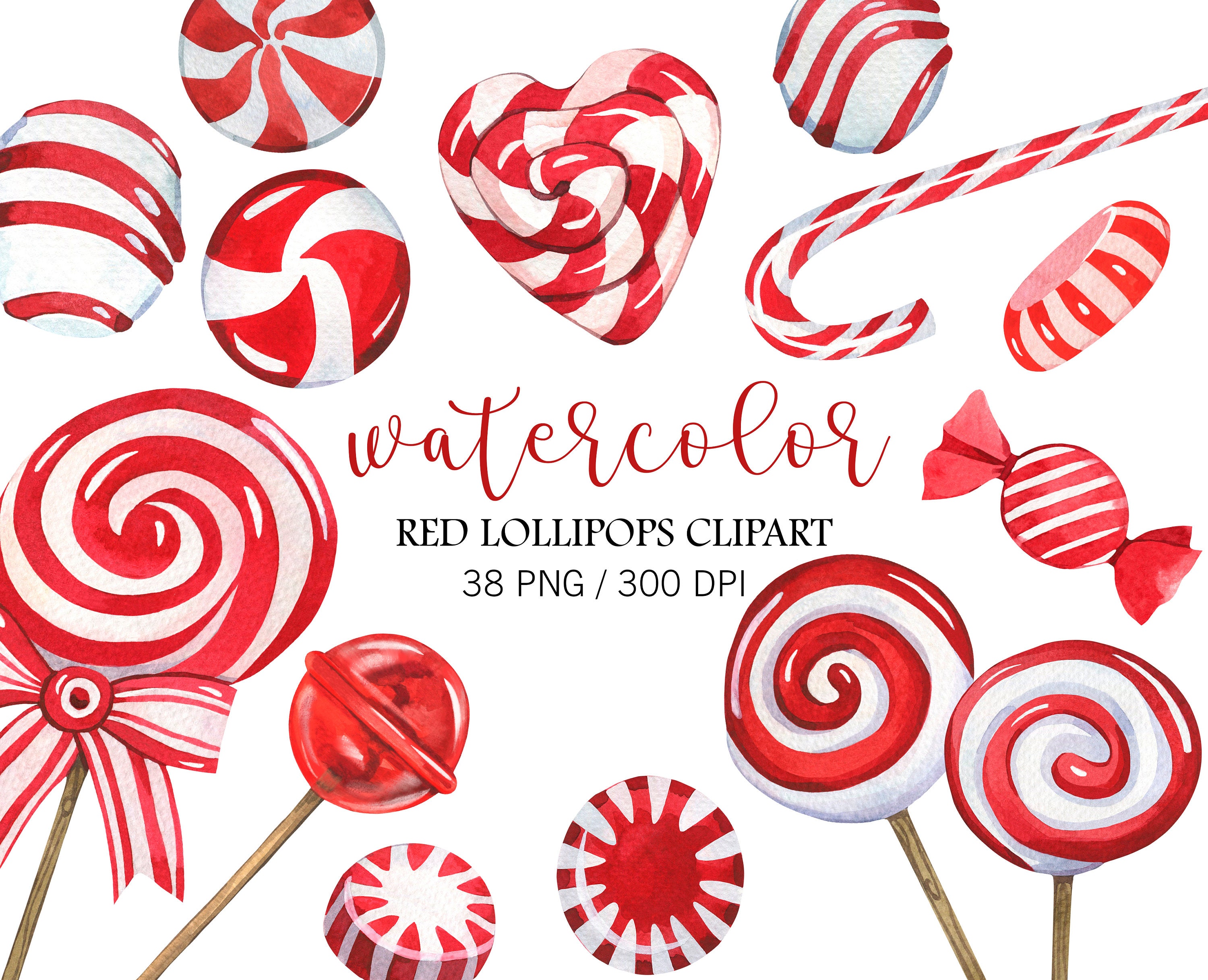 Watercolor Candy Cane Clipart Christmas Decor Christmas Png - Etsy