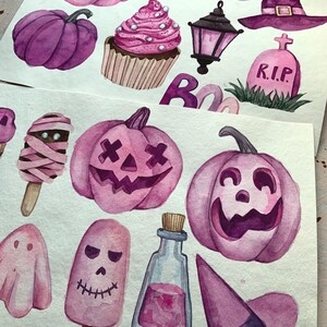 Watercolor Pink Halloween Clipart, PNG, Pink Pumpkins, Halloween Party ...