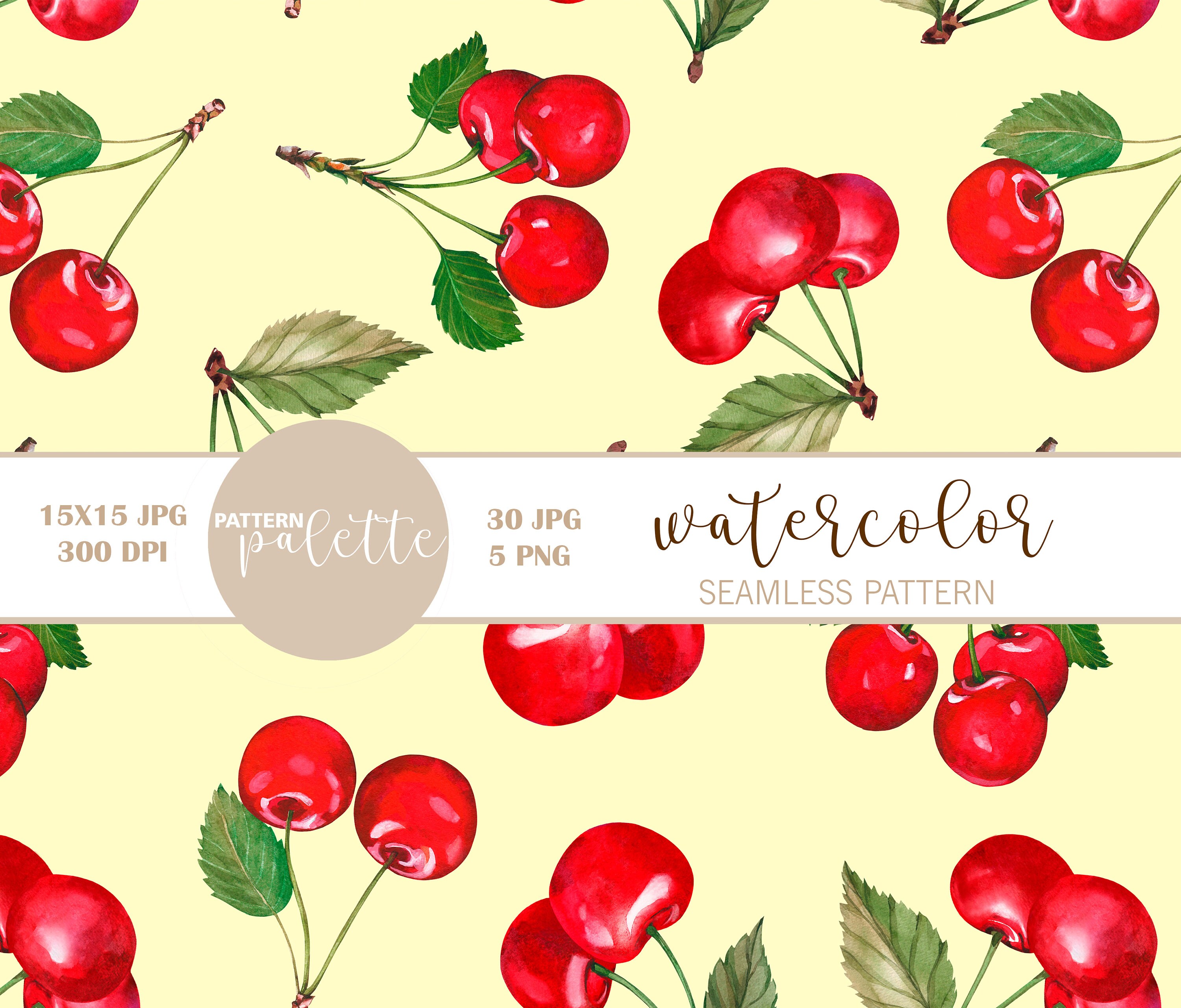 Summer papers Red cherry patterns Seamless patterns Watercolor paper ...