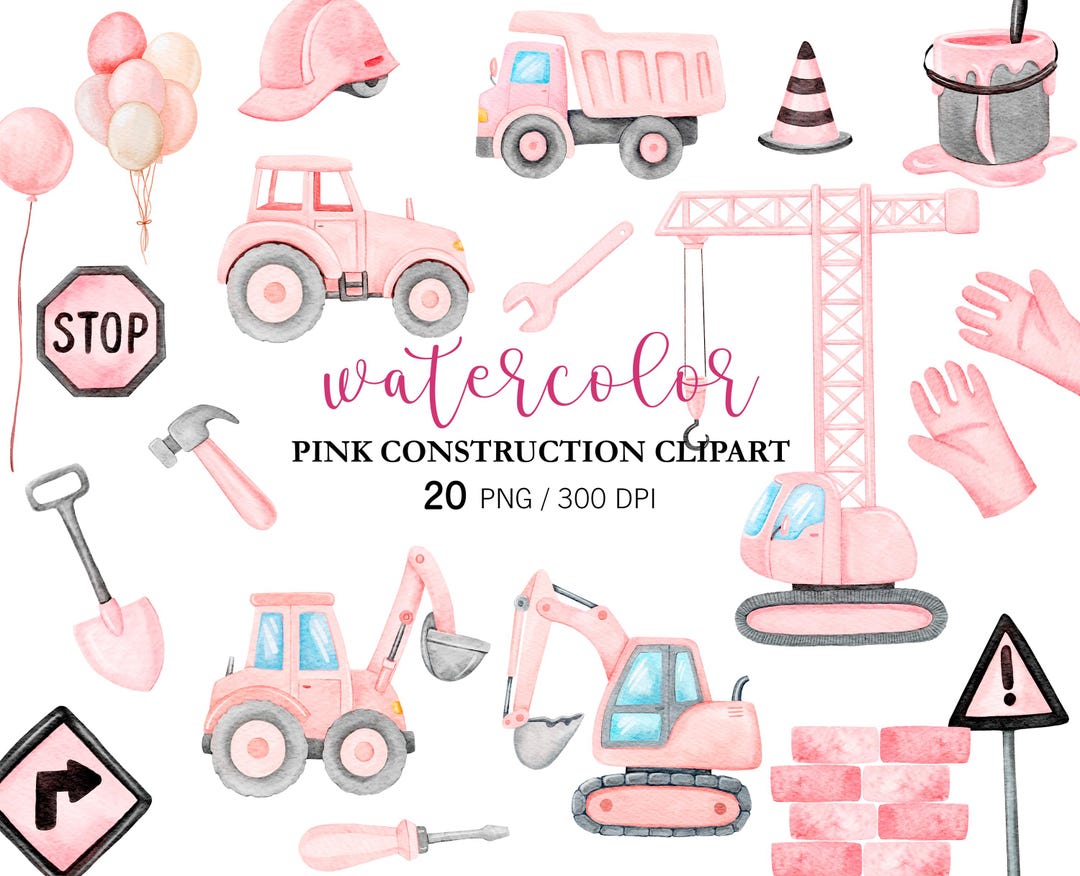 Watercolor Pink Construction Truck Clipart PNG, Hand Painted Girls ...
