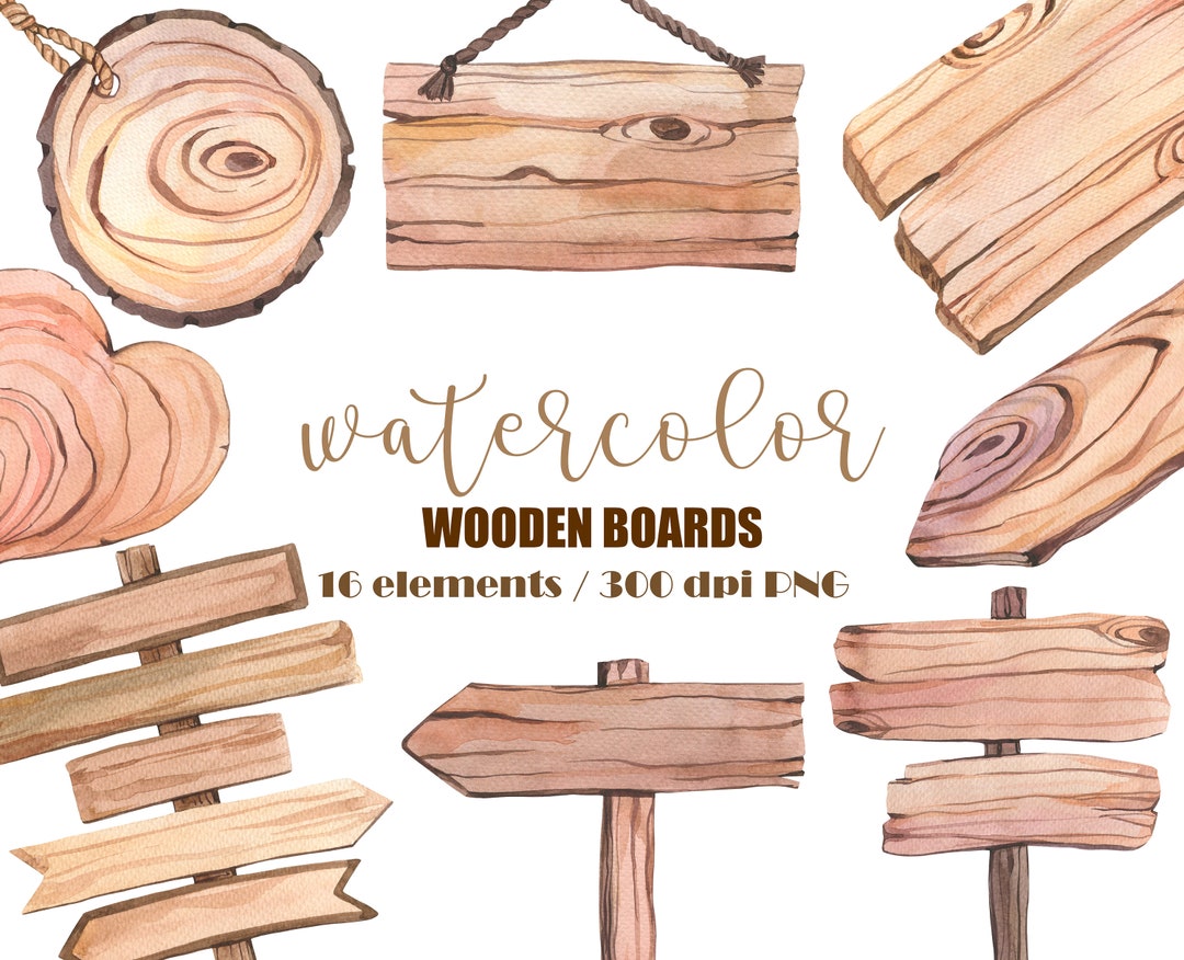 Watercolor Wood Boards Clipart: Rustic Wedding Banners Digital Download ...