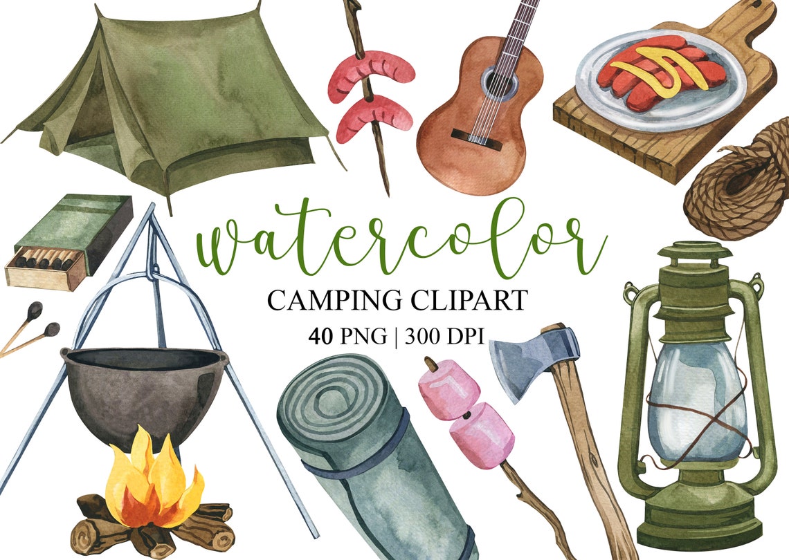 Watercolor Camping Clipart Travel Clipart PNG Adventure | Etsy