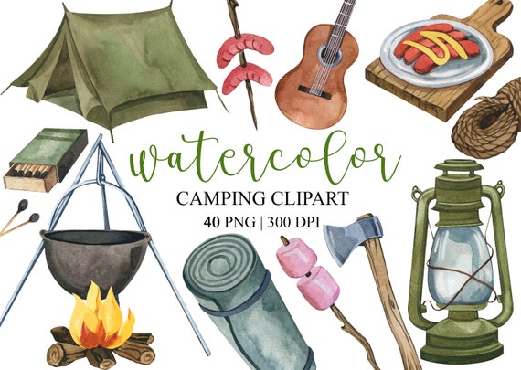 Watercolor Camping Clipart Travel Clipart PNG Adventure | Etsy