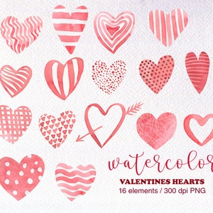 Red Watercolor Hearts Clipart, Valentines Day Clip Art, Love Clipart ...