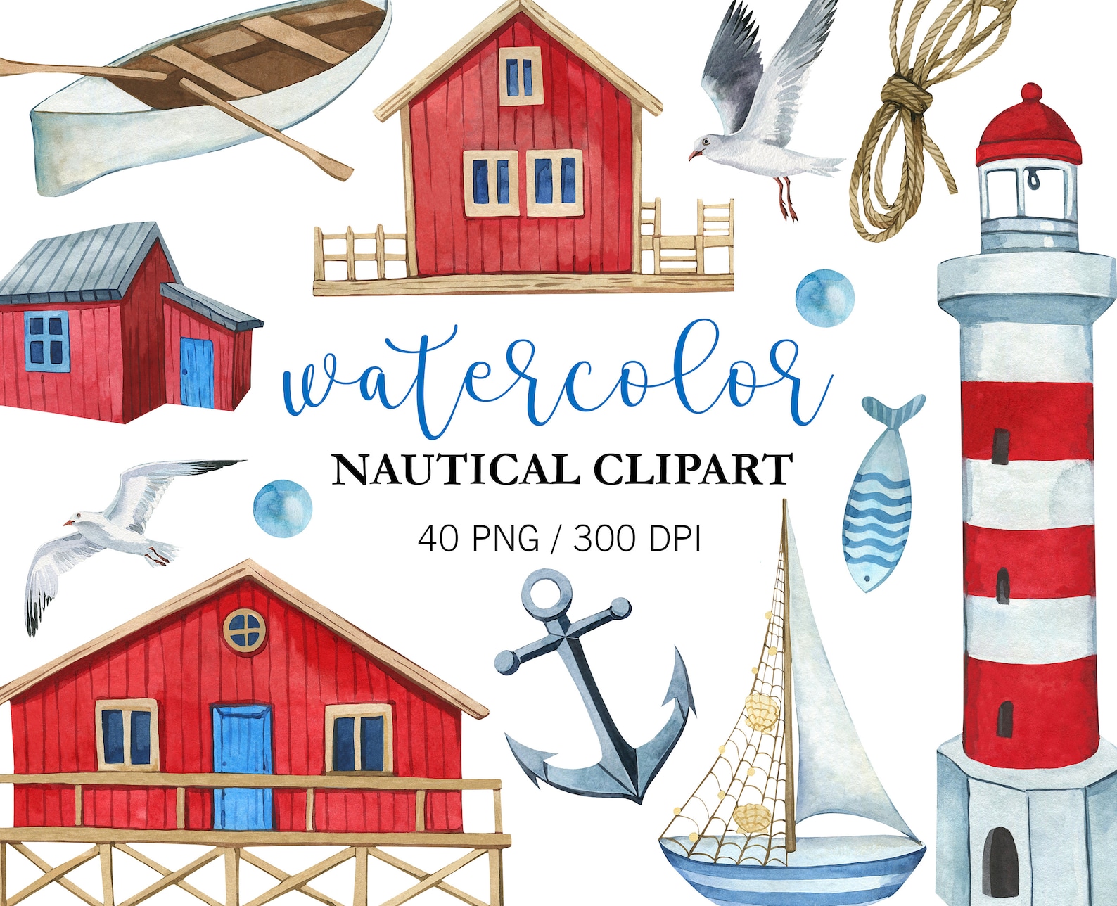 Watercolor Coastal Clipart, Beach Clipart, PNG, Travel Clipart ...