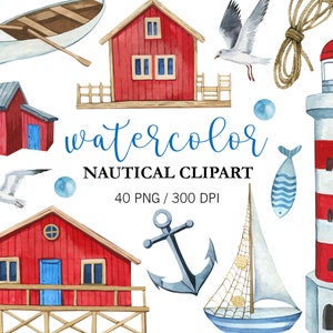 Watercolor Coastal Clipart, Beach Clipart, PNG, Travel Clipart ...