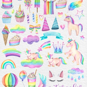 Watercolor Unicorn Birthday Clipart, Nursery Decor, Unicorn Stickers ...
