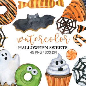 Watercolor Halloween Sweets Clipart: Party Decor (digital Download, 45 ...