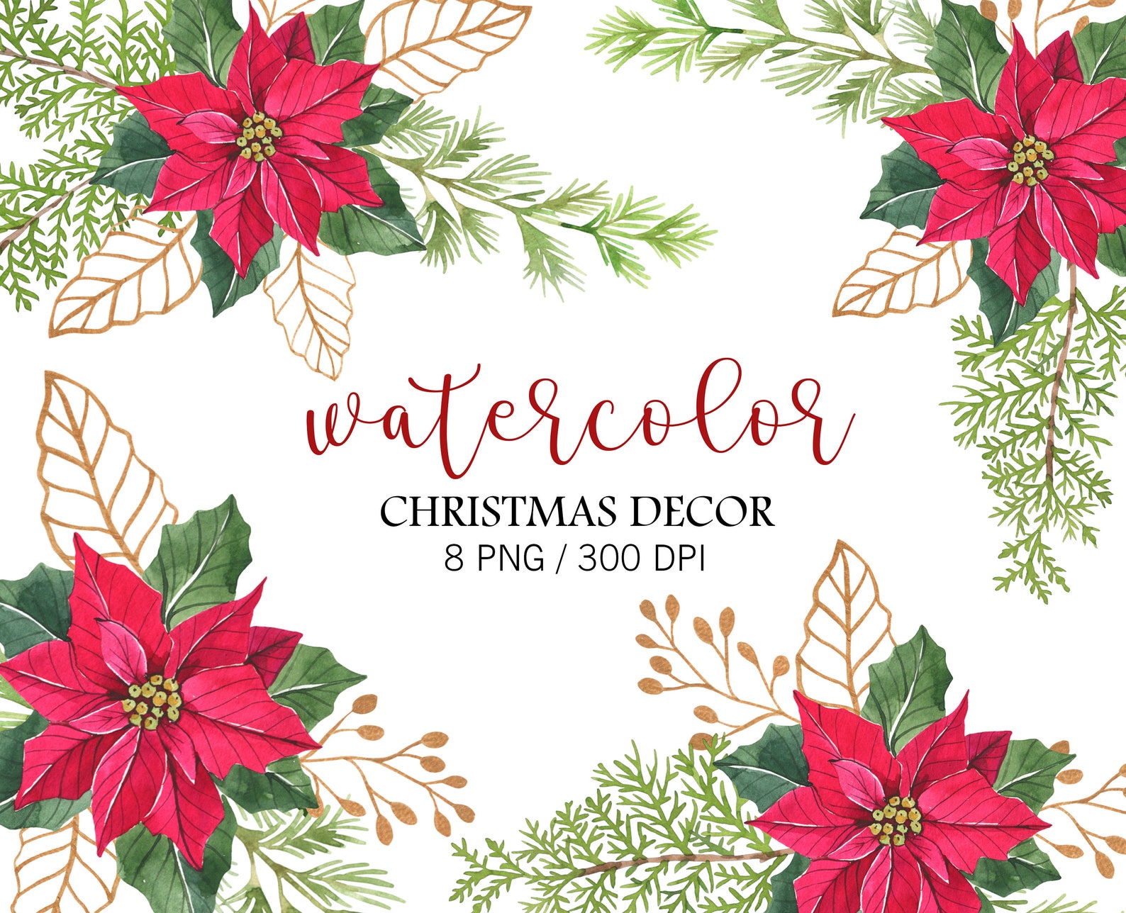 Watercolor Christmas Decor Christmas Png Christmas Wreath | Etsy