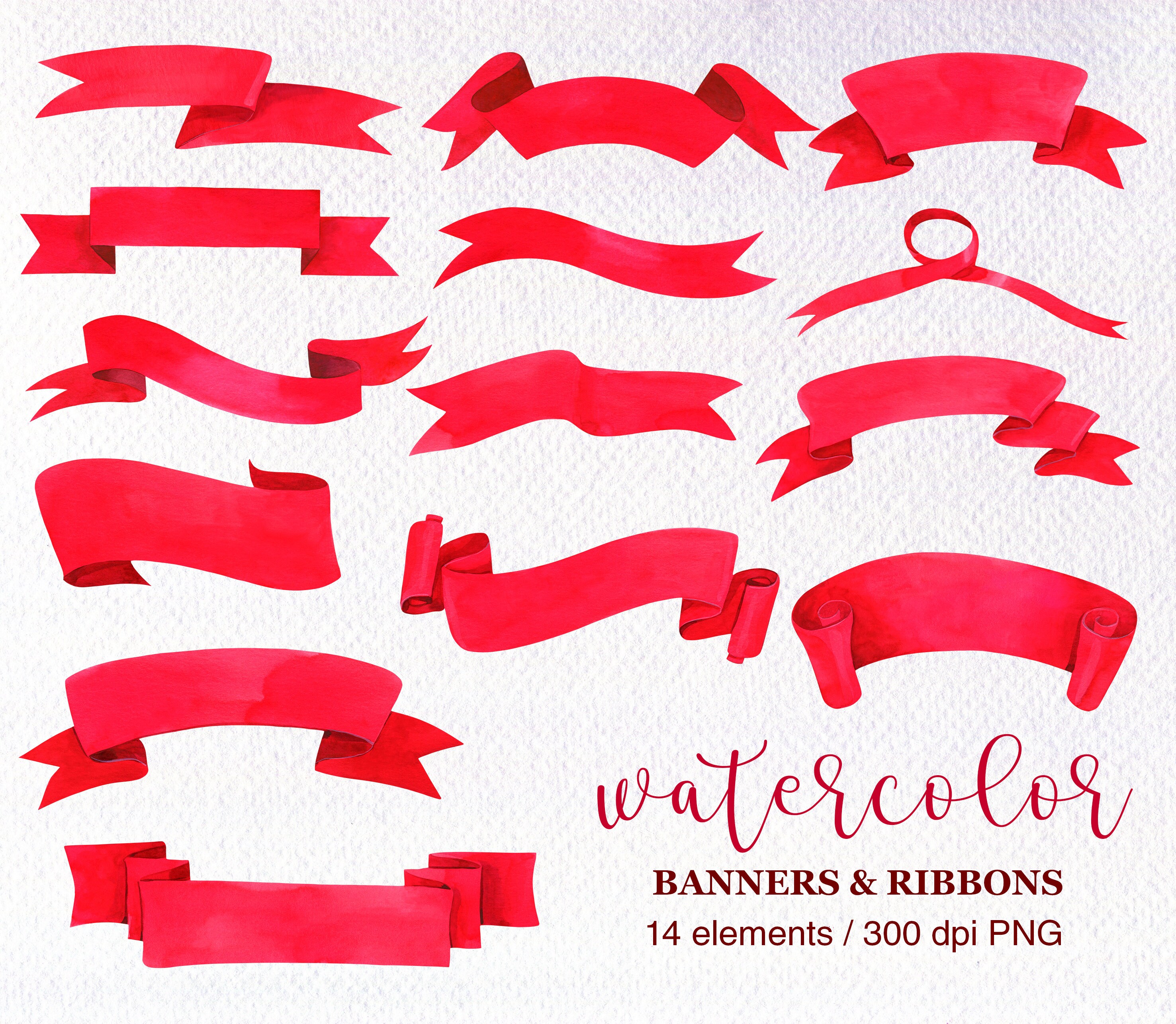 Watercolor Red Banner Clipart Red Ribbon Clipart Watercolor - Etsy