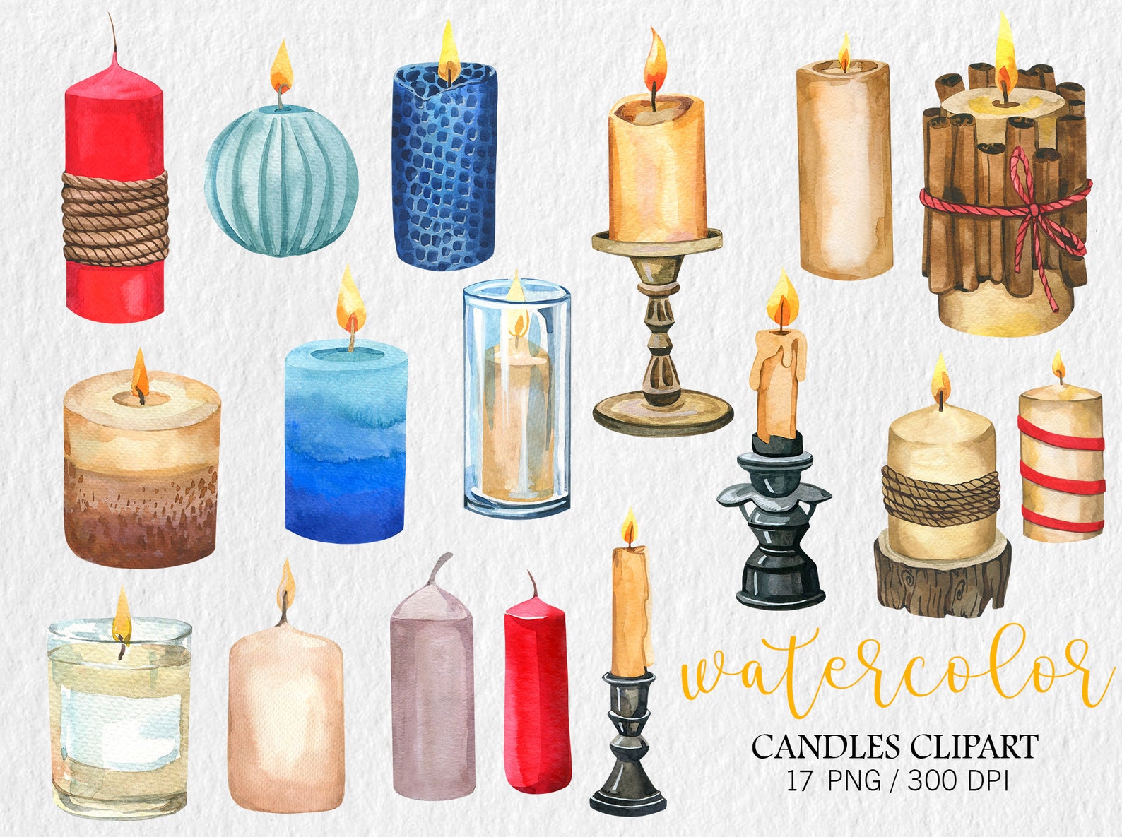 Watercolor Candles Clipart Christmas Decor Christmas - Etsy