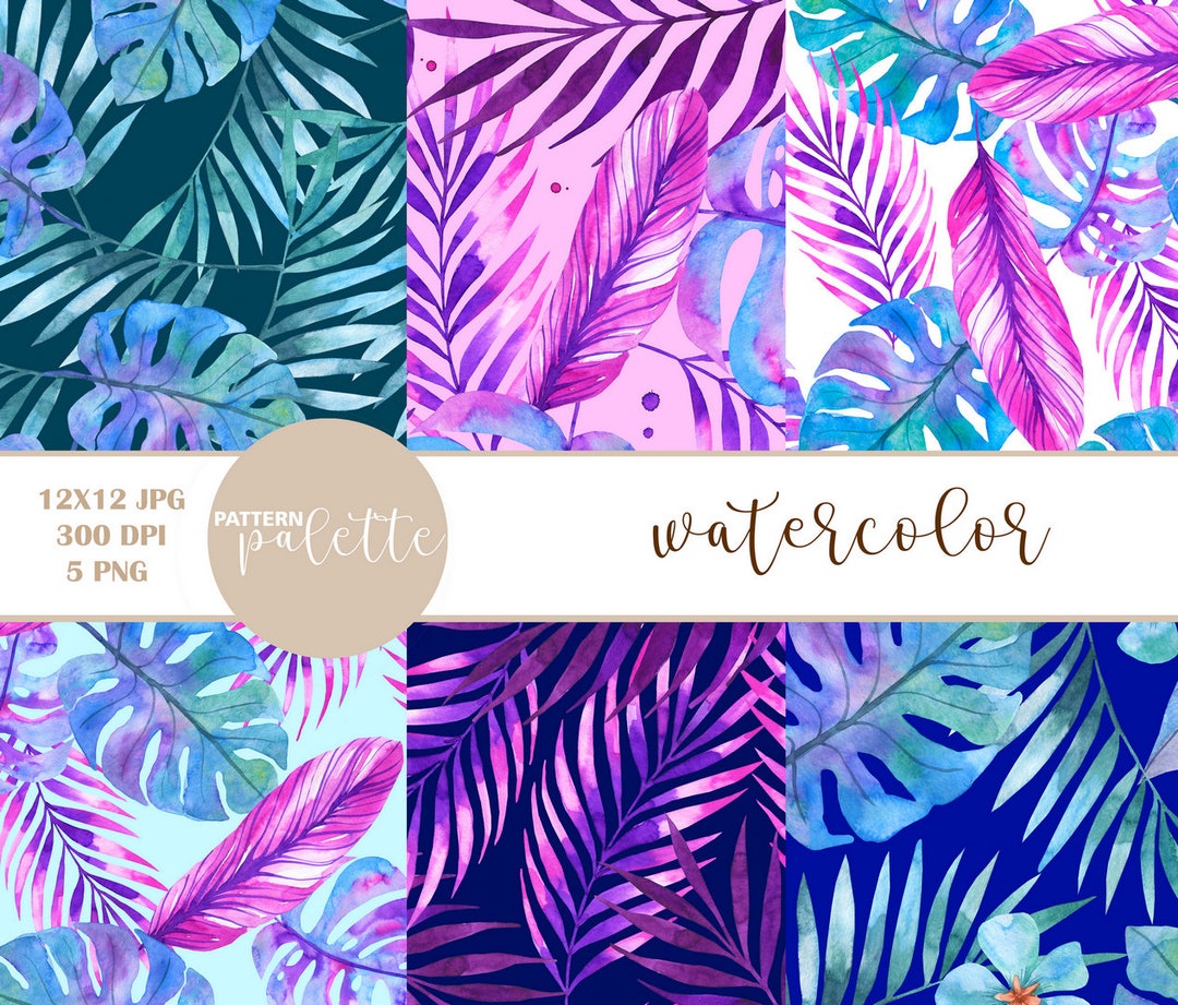 Pink Tropics Patterns, Seamless Pattern, Watercolor Patterns, PNG Files ...