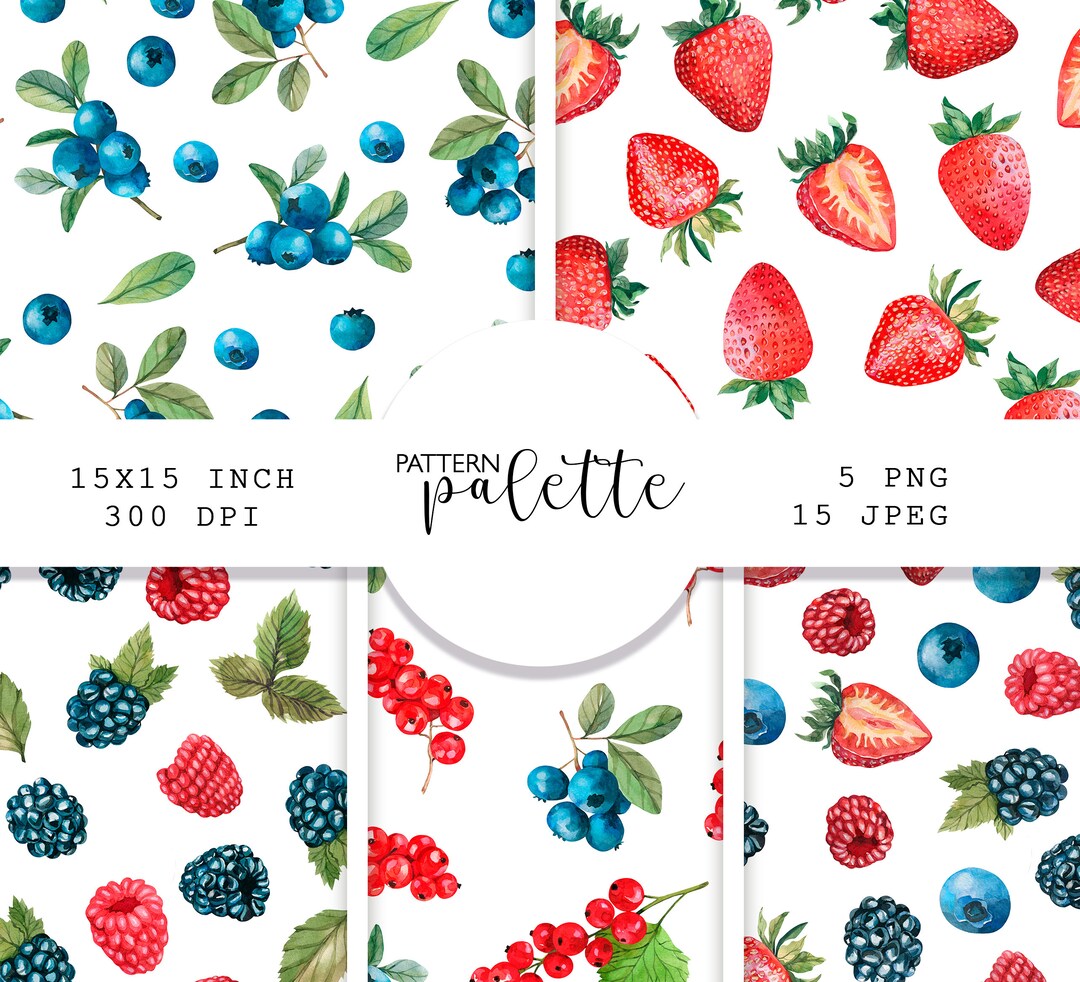 Watercolor Berries Seamless Pattern, Berry Digital Paper, Strawberry ...