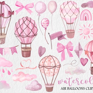 Watercolor Hot Air Balloons Clipart, PNG, Pink Balloons Clipart ...
