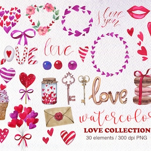 Cute Love Clipart, Watercolor Valentines Day Clipart, Valentine Clipart ...