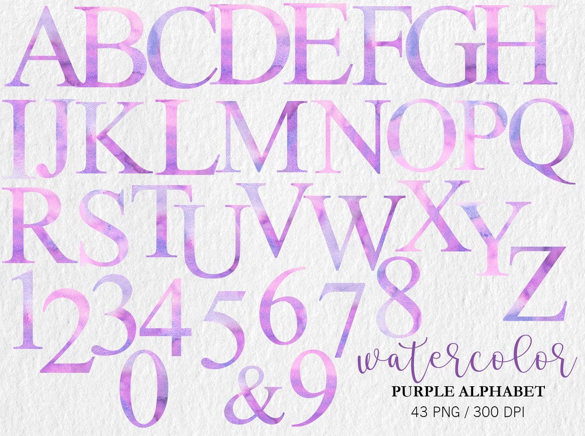 Watercolor Purple Alphabet Clipart, Alphabet PNG, Watercolor Separate ...