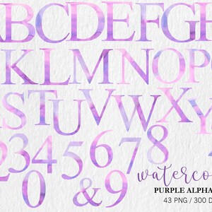 Watercolor Purple Alphabet Clipart, Alphabet PNG, Watercolor Separate ...