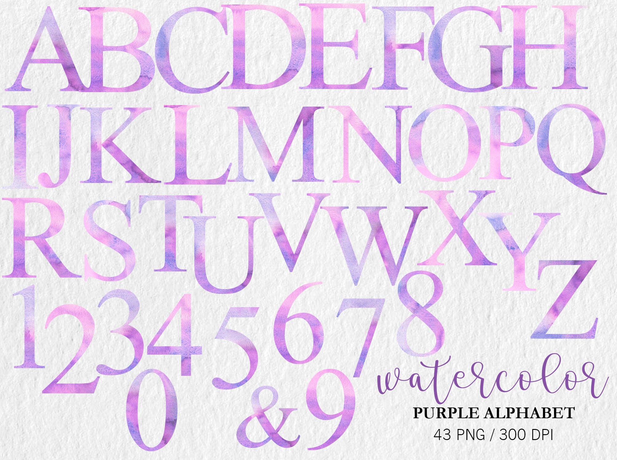 Watercolor Purple Alphabet Clipart, Alphabet PNG, Watercolor Separate ...