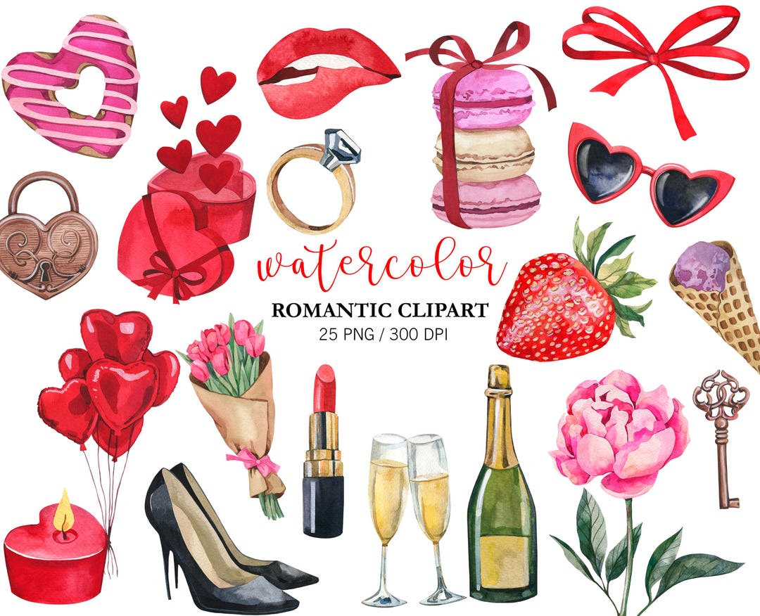 Watercolor Valentines Day Clipart, Romantic Clipart, Wedding Clipart ...