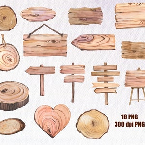 Watercolor Wooden Boards Clipart, Wood Slices, Banners, Tablets, Planks ...