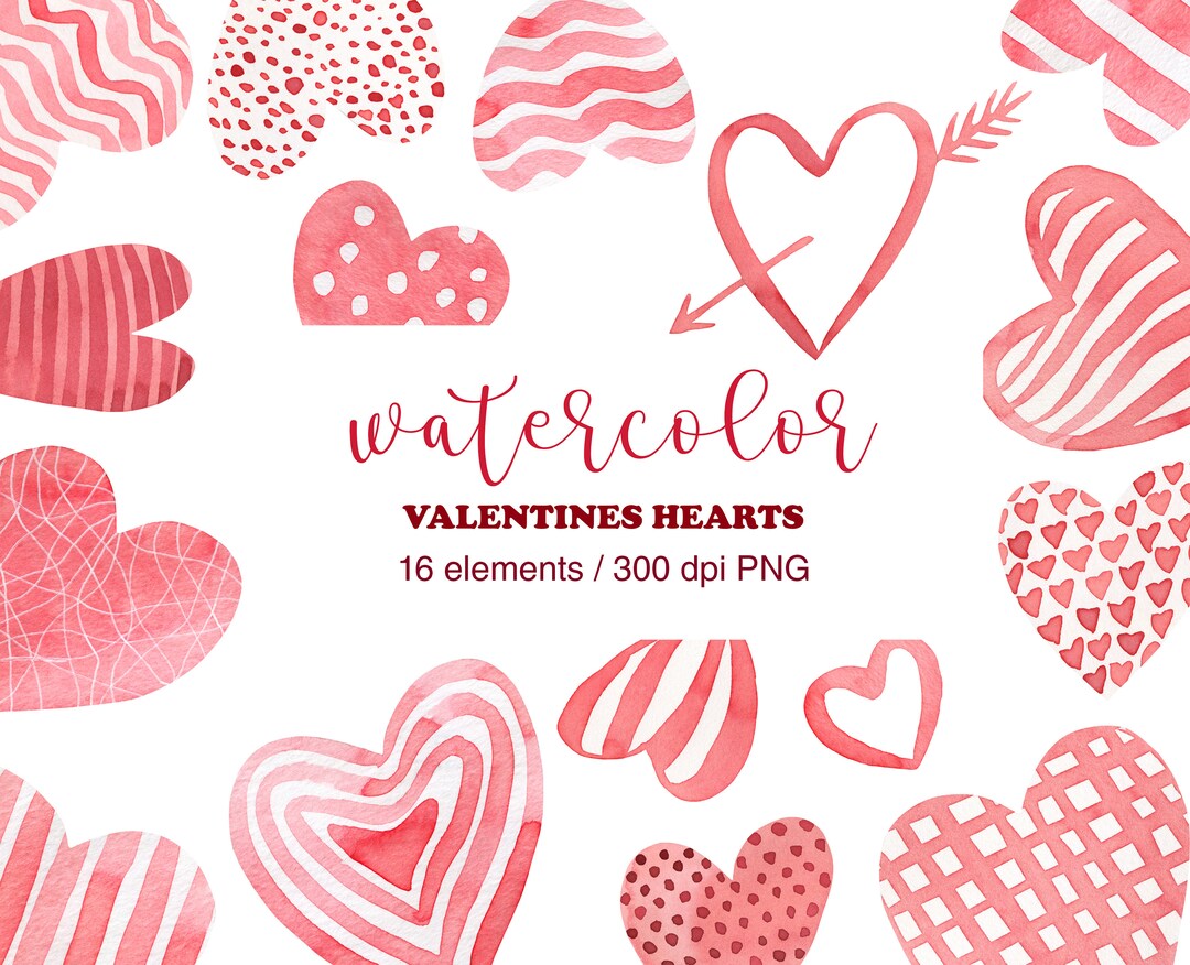 Red Watercolor Hearts Clipart, Valentines Day Clip Art, Love Clipart ...