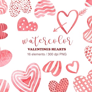 Red Watercolor Hearts Clipart, Valentines Day Clip Art, Love Clipart ...